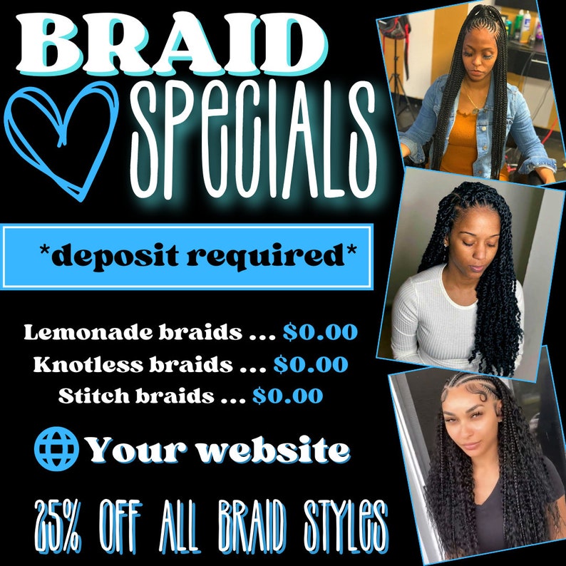 Booking Flyer, Braid Special, Flyer Braid, Flyer Template, Braid, Fall ...