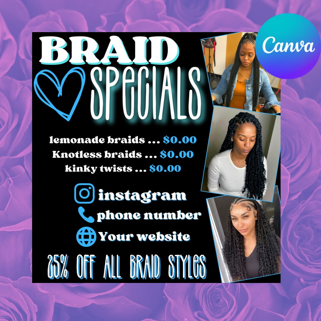 Booking Flyer, Braid Special, Flyer Braid, Flyer Template, Braid, Fall ...