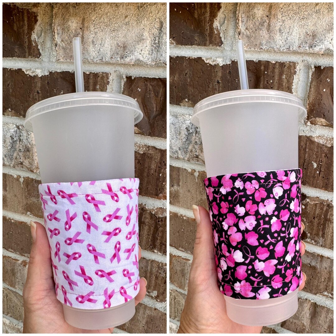 Reversible Breast Cancer Awareness Fabric Cup Cozy | Cup Sleeve ...