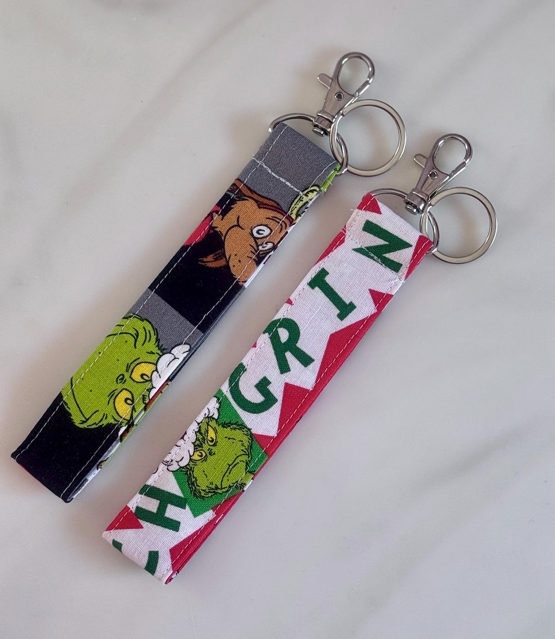 Grinch Inspired Keychain Wristlet Lanyard, Christmas Key Fob Wristlet ...