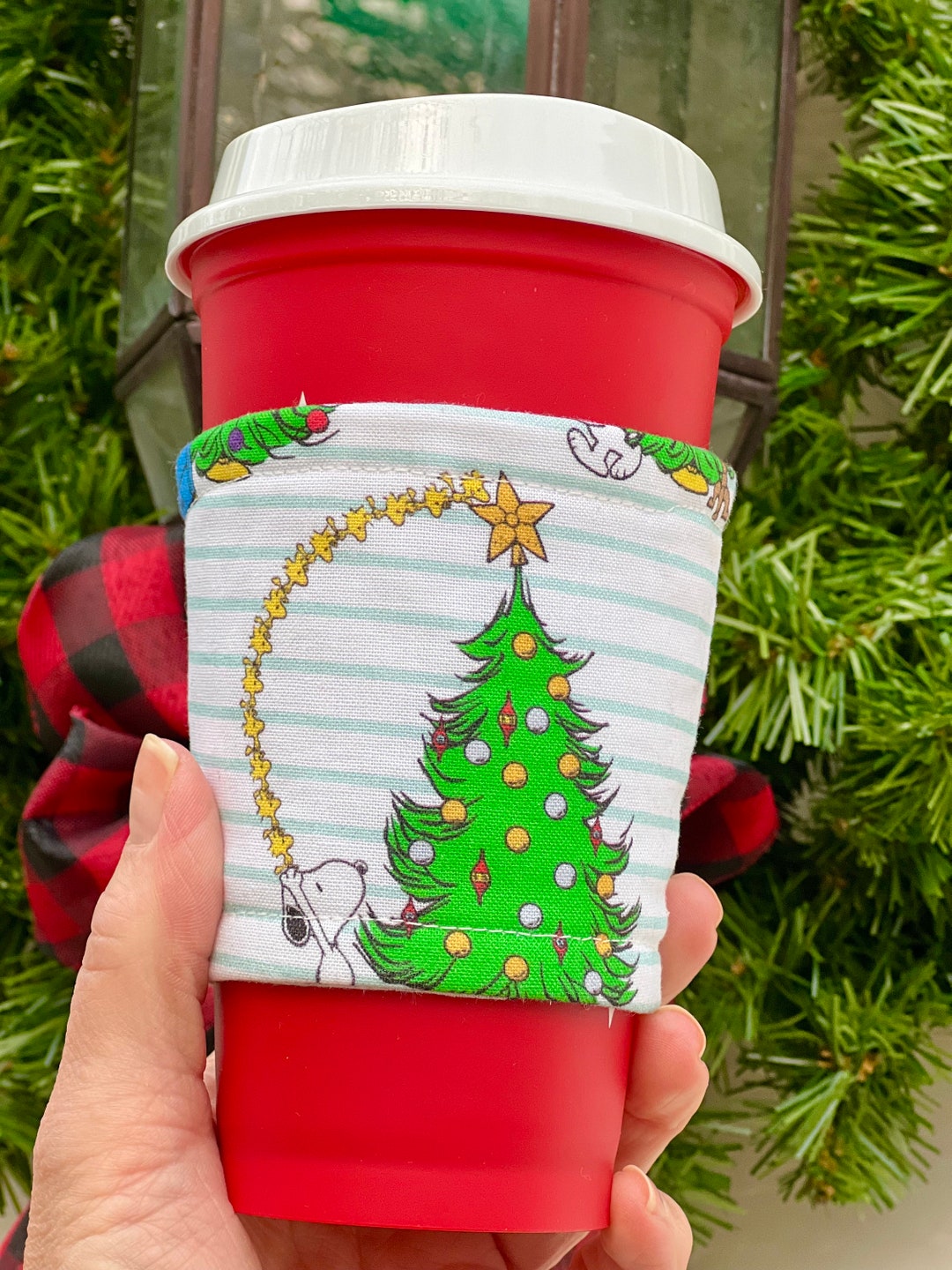 Snoopy Peanuts Christmas Reversible Cup Cozie Cup Sleeve - Etsy UK