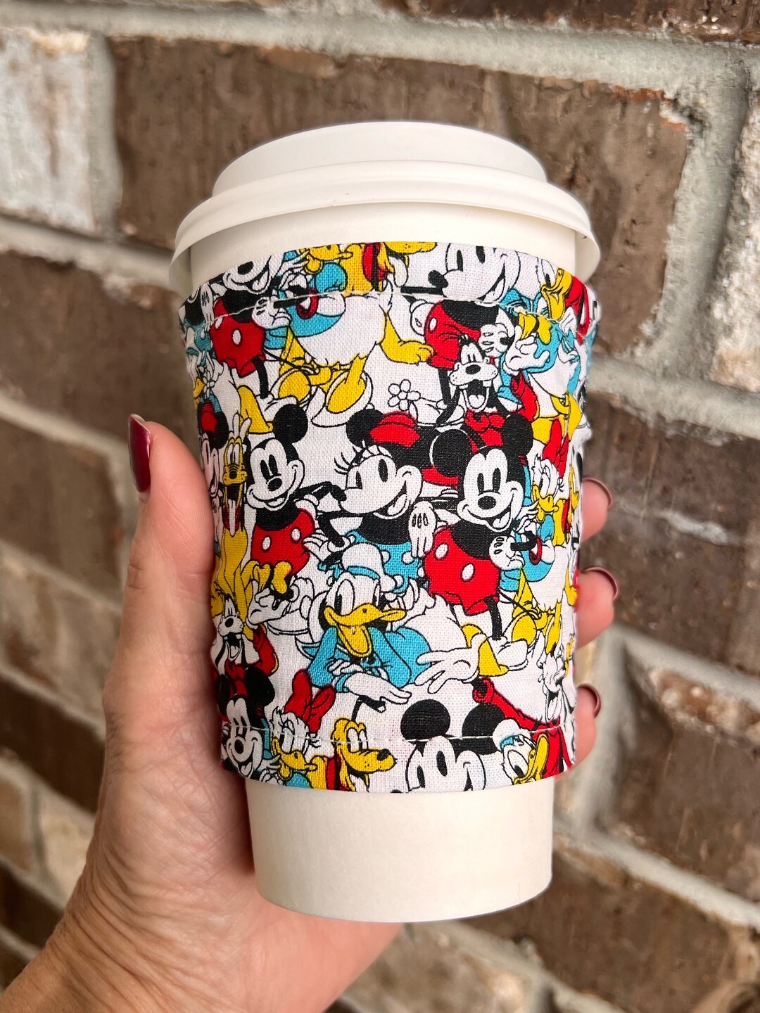 Mickey & Minnie Themed REVERSIBLE Fabric Coffee Cup Cozy cup Sleeve ...