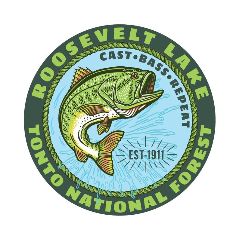 Roosevelt Lake Bass Fishing Vinyl Decal Sticker Tonto National Forest ...
