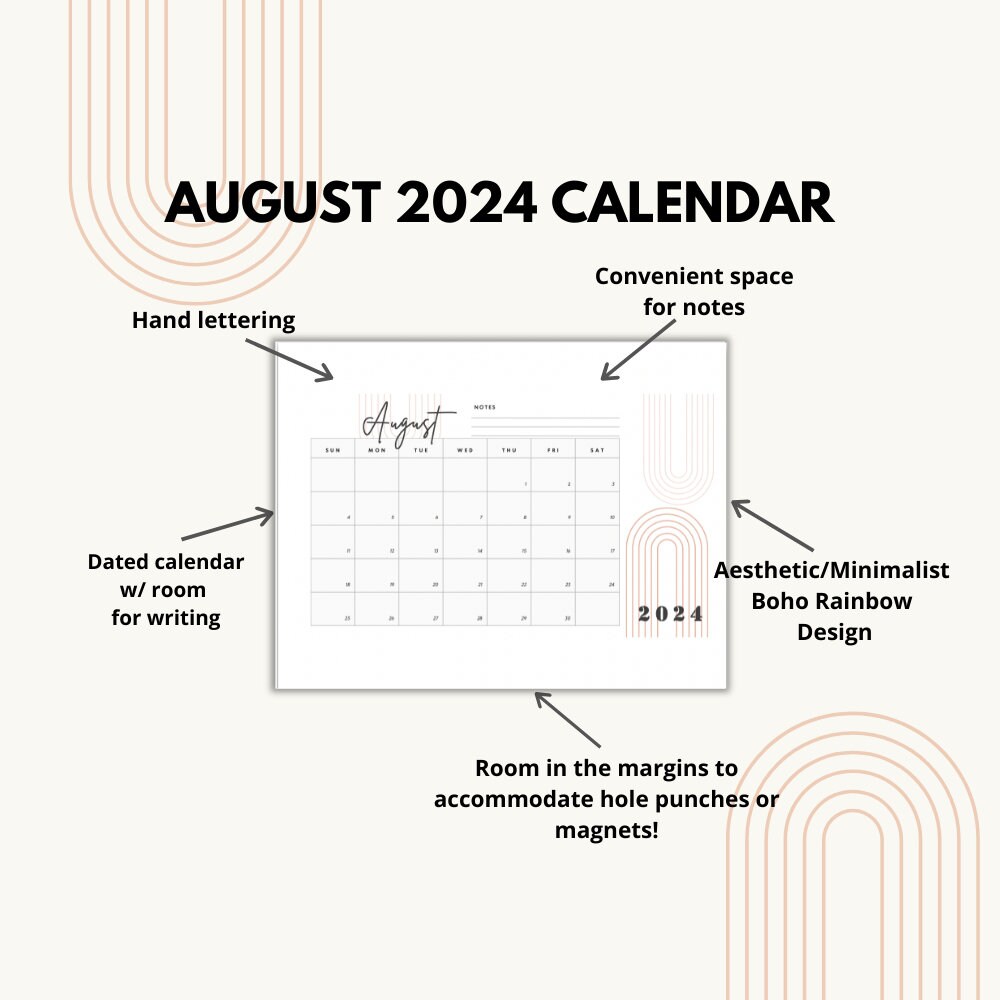 Printable August Calendar 2024, Boho Calendar Printable, Printable ...