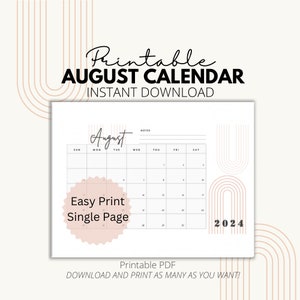 Printable August Calendar 2024, Boho Calendar Printable, Printable ...