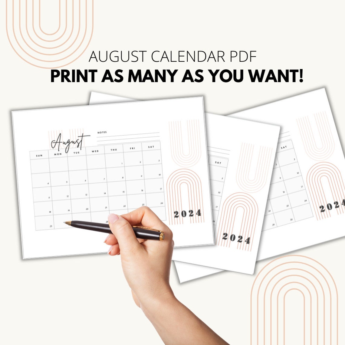 Printable August Calendar 2024, Boho Calendar Printable, Printable ...