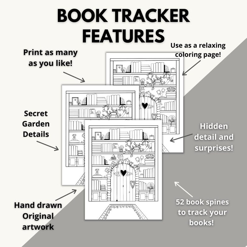 Printable Bookshelf Tracker Coloring Page Reading Tracker Digital ...