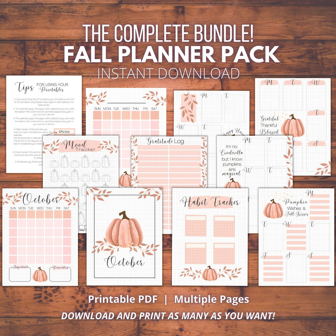 Printable Fall Monthly Planner, Fall Weekly Planner, Fall Journal ...