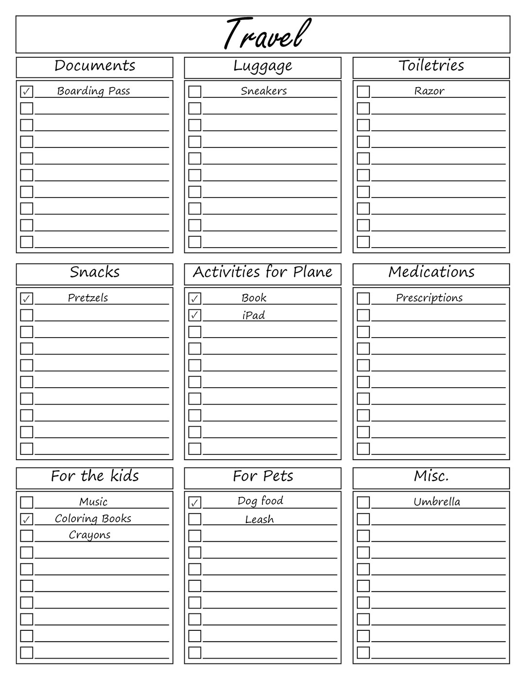 Editable Travel Checklist Template, Organize Kids, Groceries, Schedule ...