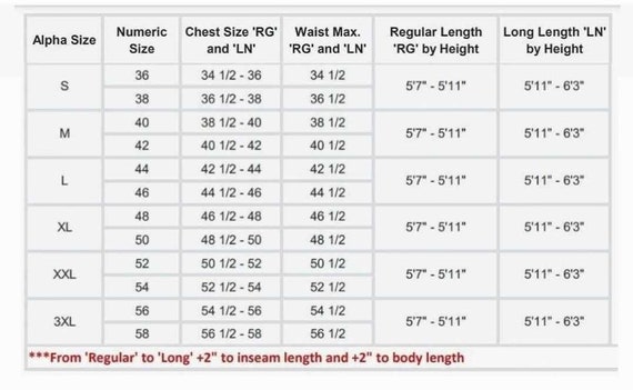 Rg Costumes Size Chart