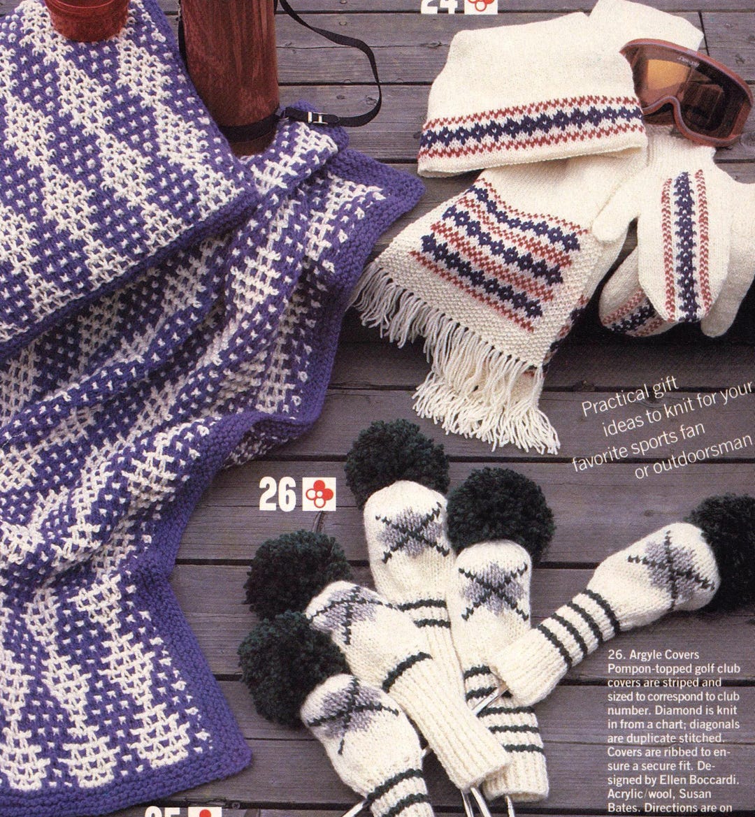 Vintage Knitting Pattern Ski Set Knit Hat, Scarf, Mittens, Lap Warmer ...