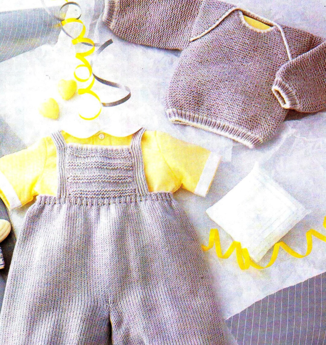 Vintage Knitting Pattern Baby Set Baby Shirt and Long Pants With Bib ...