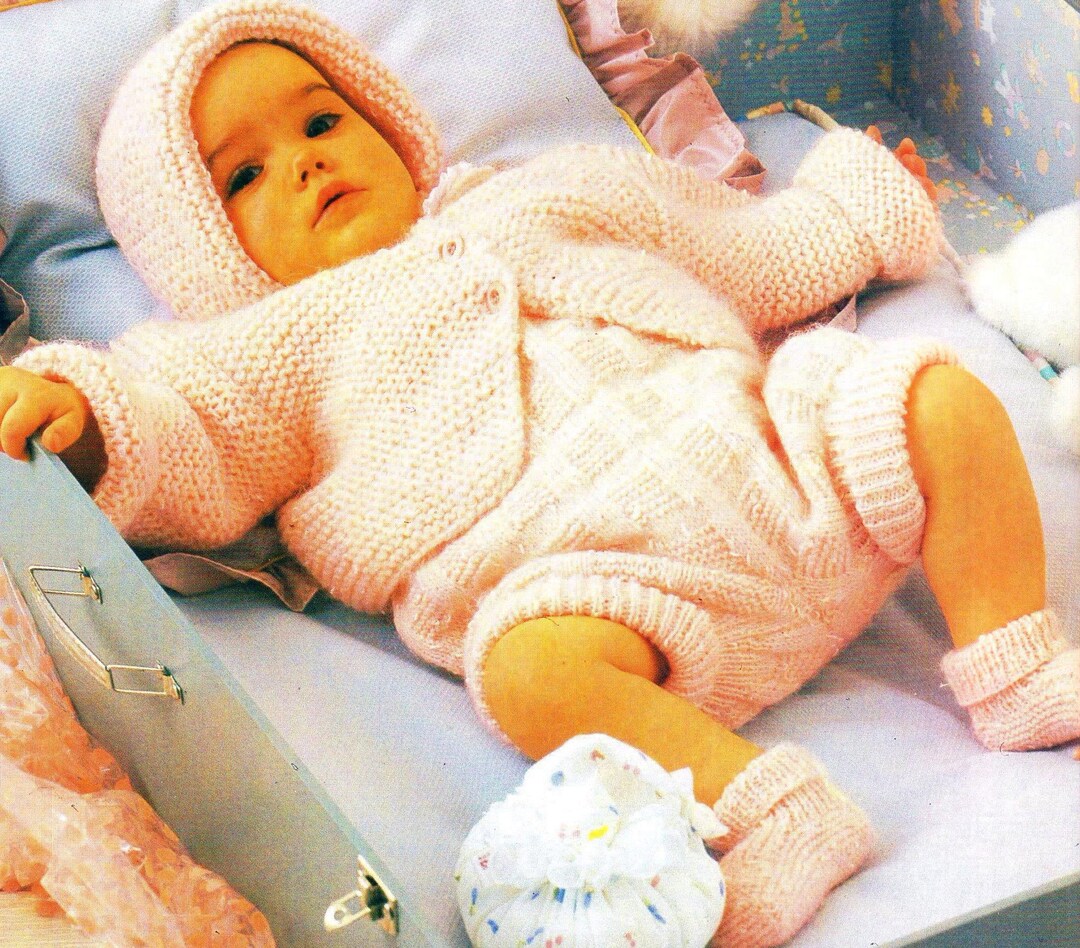 Vintage Knitting Pattern Baby Set Baby Jacket, Creeper and Booties PDF ...