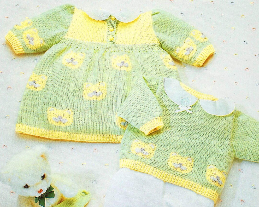 Vintage Knitting Pattern Baby Set Baby Dress and Back Opening Top PDF ...