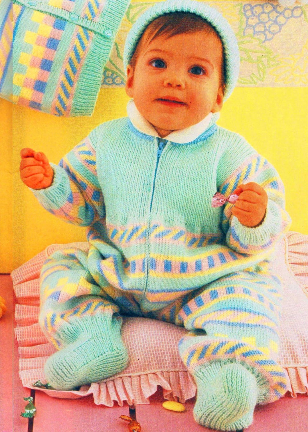 Vintage Knitting Pattern Baby Set Baby Jumpsuit, Socks, Hat and ...