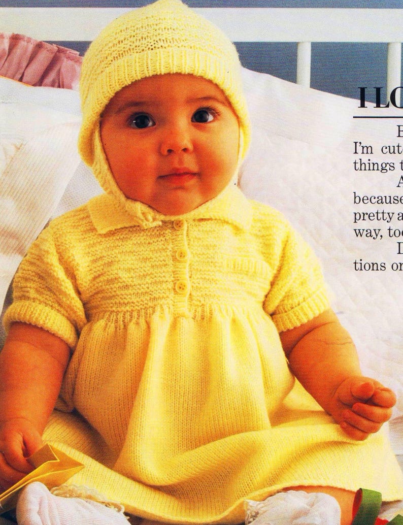 Vintage Knitting Pattern Baby Set Baby Girl Baby Dress and Hat PDF ...