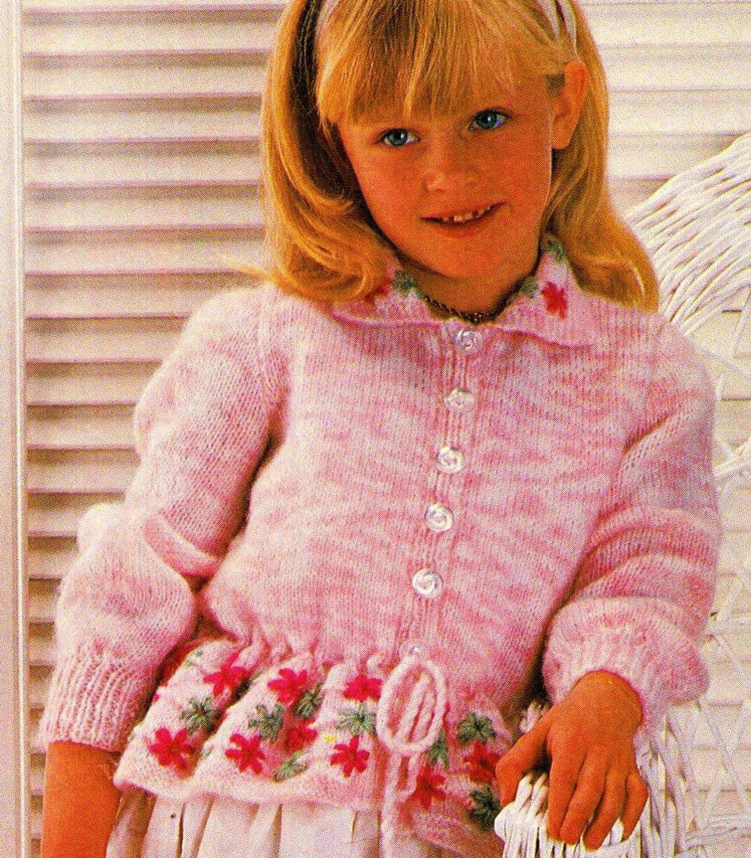 Vintage Knitting Pattern Children Girl Embroidered Cardigan Retro ...