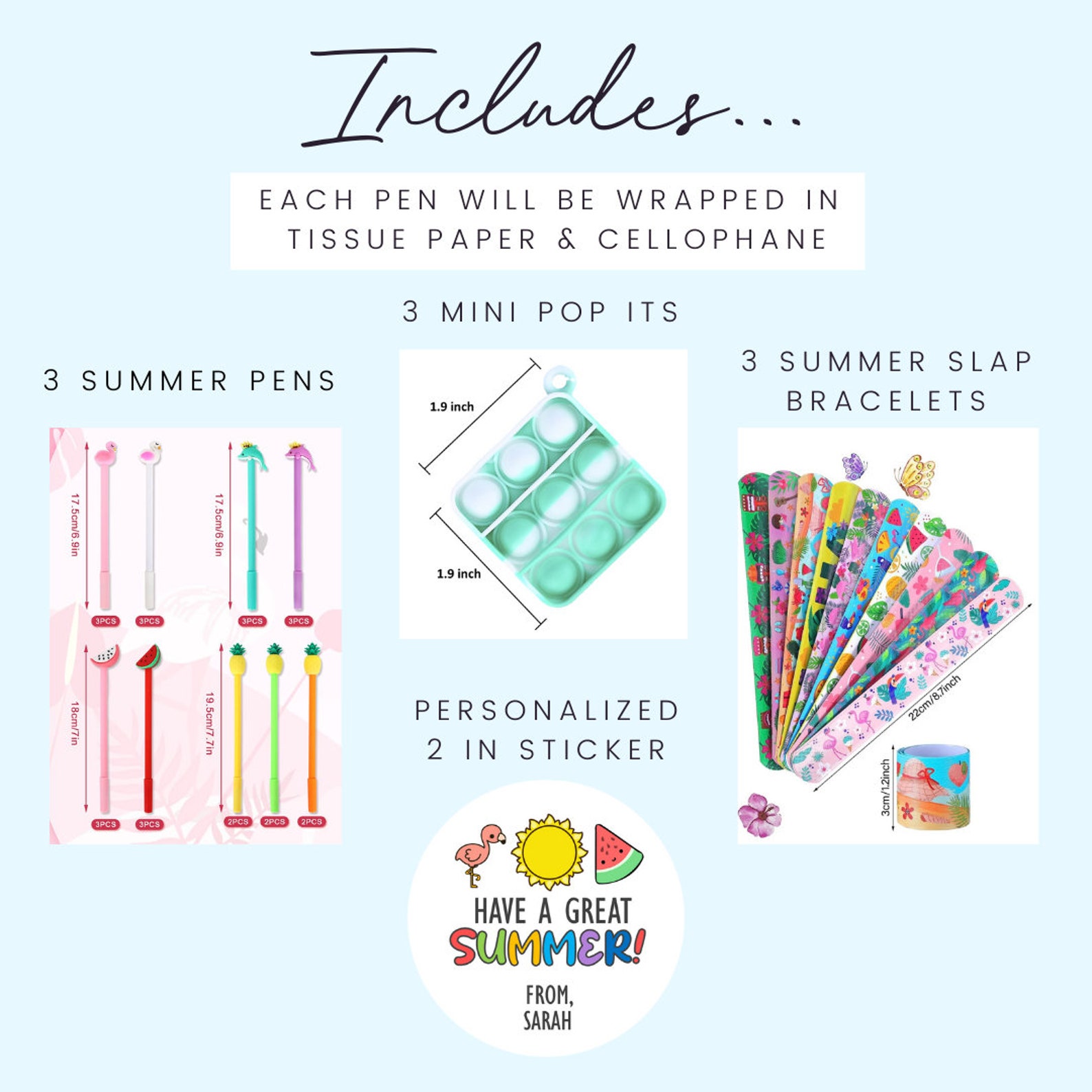 Set of 3 Summer Bouquet Favor Pack, Pop Its, Fruit Pen, Slap It ...