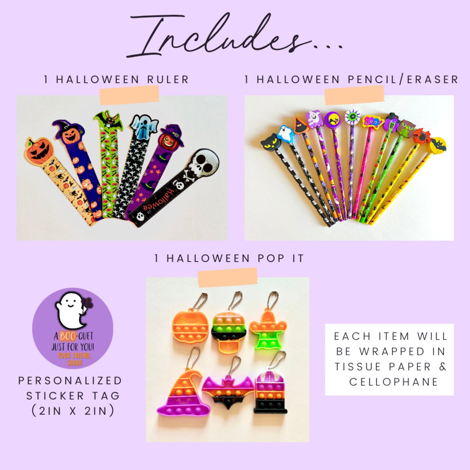 Halloween Pop It Halloween Pencil Halloween Ruler Halloween - Etsy