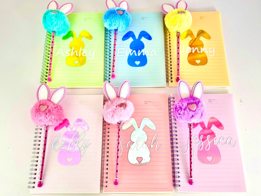 Easter Notebook and Pen Set, Pom Pom Pen, Easter Basket Stuffers, Bunny ...
