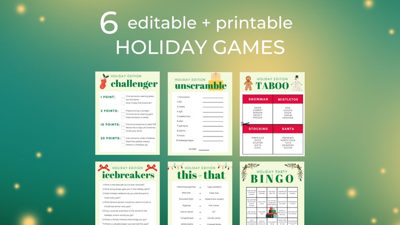 6 Editable Holiday Games Icebreaker Games for Adults Christmas Dinner ...