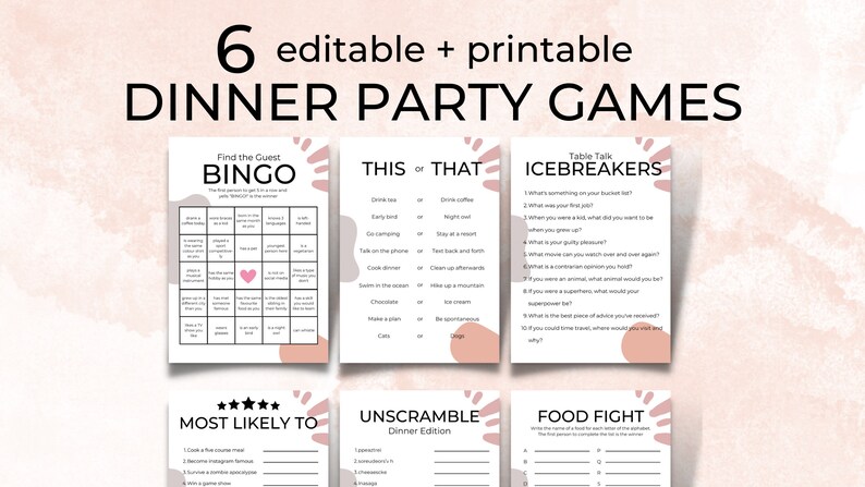6 Editable Dinner Party Games Icebreaker Games for Adults Thanksgiving ...
