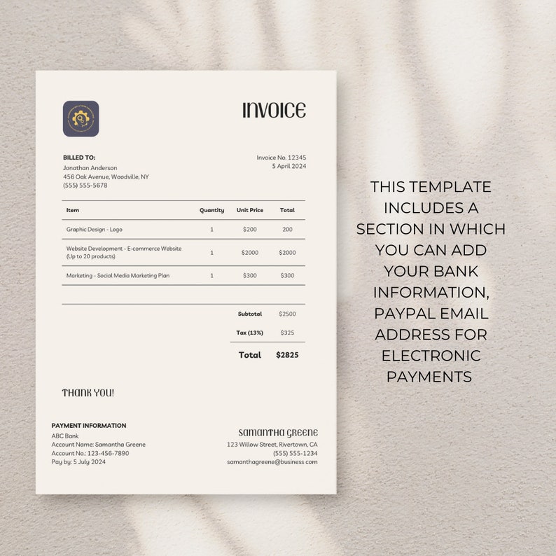 Two Editable Invoice Template Using Canva or Word Doc Minimalist ...