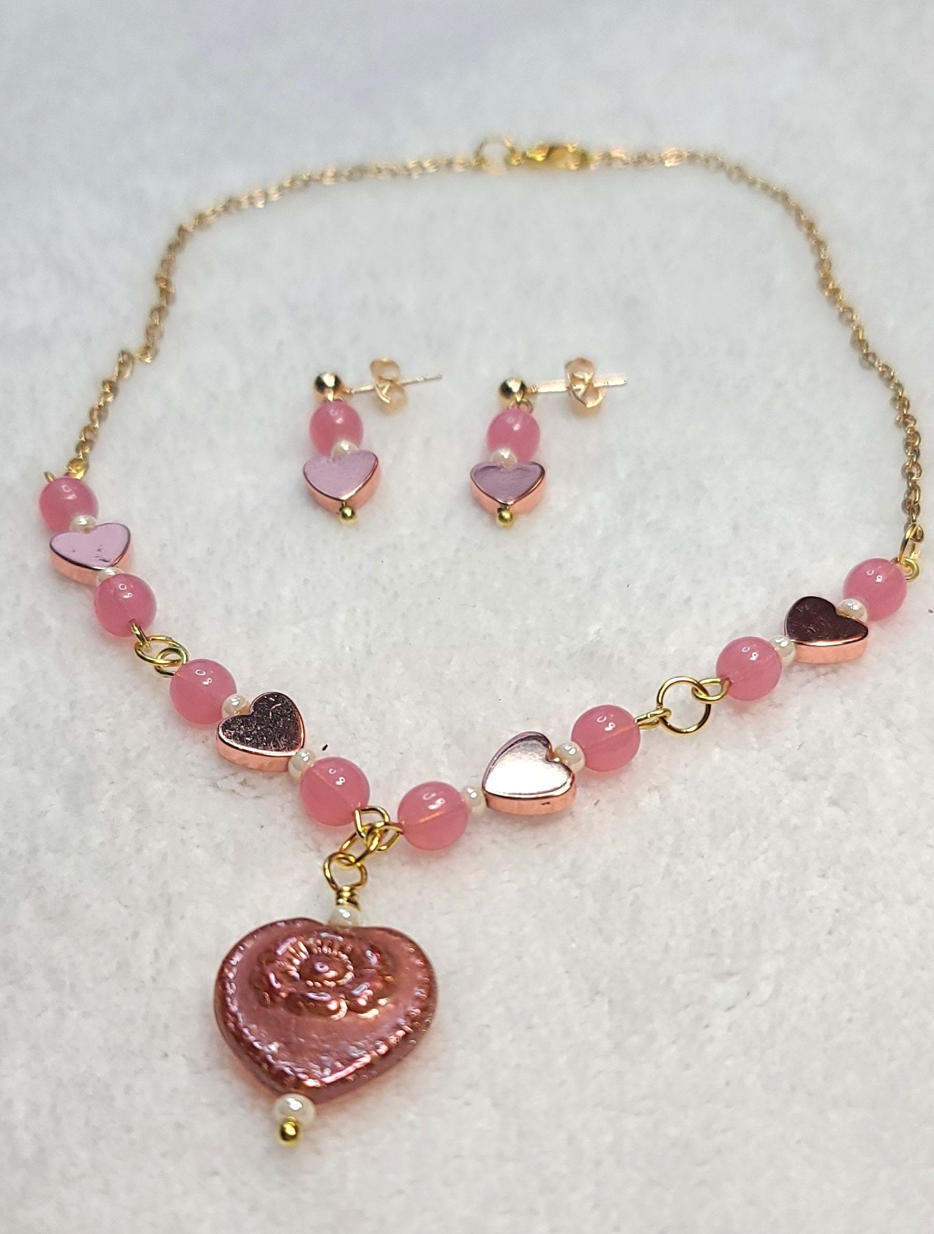 Young Girls Necklace Set, Girls Necklace and Earrings, Pink and Gold ...