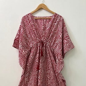 Red Comfy Kaftan Dress | Hand Block Printed Katan | Red Kaftan Dress ...