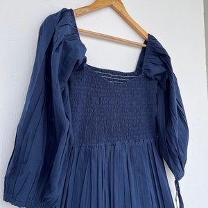 Dark Blue Cotton Solid Maxi | Shirred Maxi | Bohemian Long Maxi Dress ...