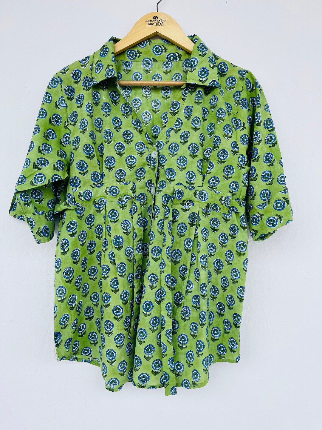 Block Print Shirts Boho Green Shirts Women's Cotton Printed Shirts - Etsy