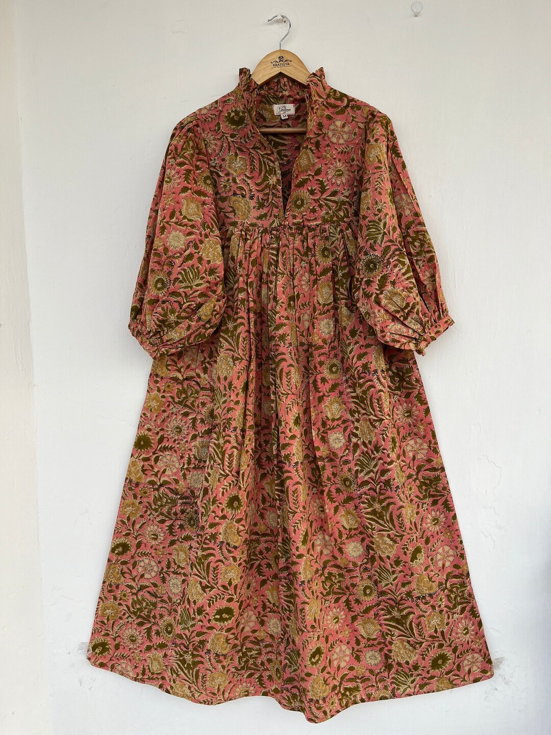 Summer Long Maxi Dress V Neckline Maxi Dress 3/4th Sleeve Bohemian Maxi ...