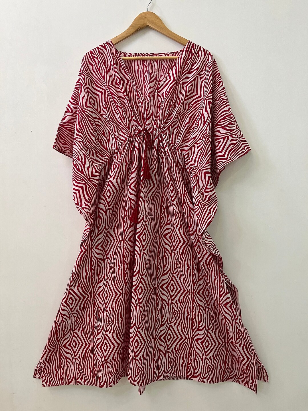 Red Comfy Kaftan Dress | Hand Block Printed Katan | Red Kaftan Dress ...