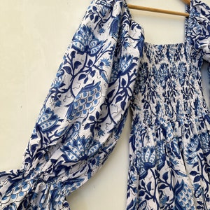 Blue Printed Maxi | Hand Block Print Dress | Smocked Maxi Dress - Etsy