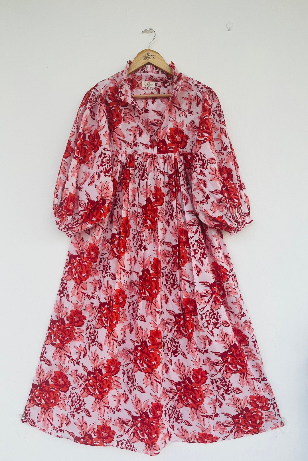 Summer Red Flower Printed Maxi Dress - V Neckline Boho Maxi Dress - 3 ...