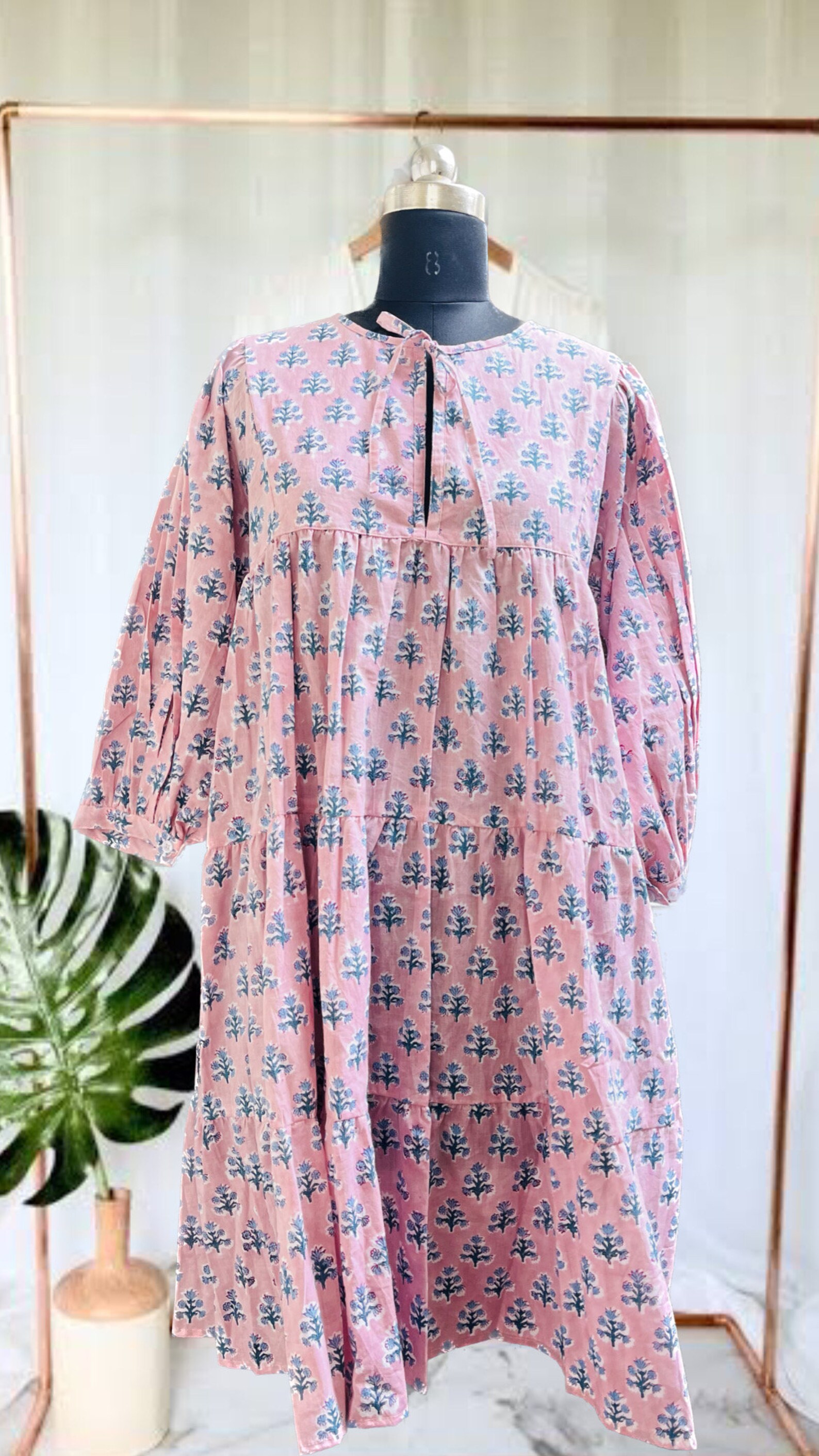 Block Print Dress Cotton Floral Printed Dress Bohemian Midi Dress ...