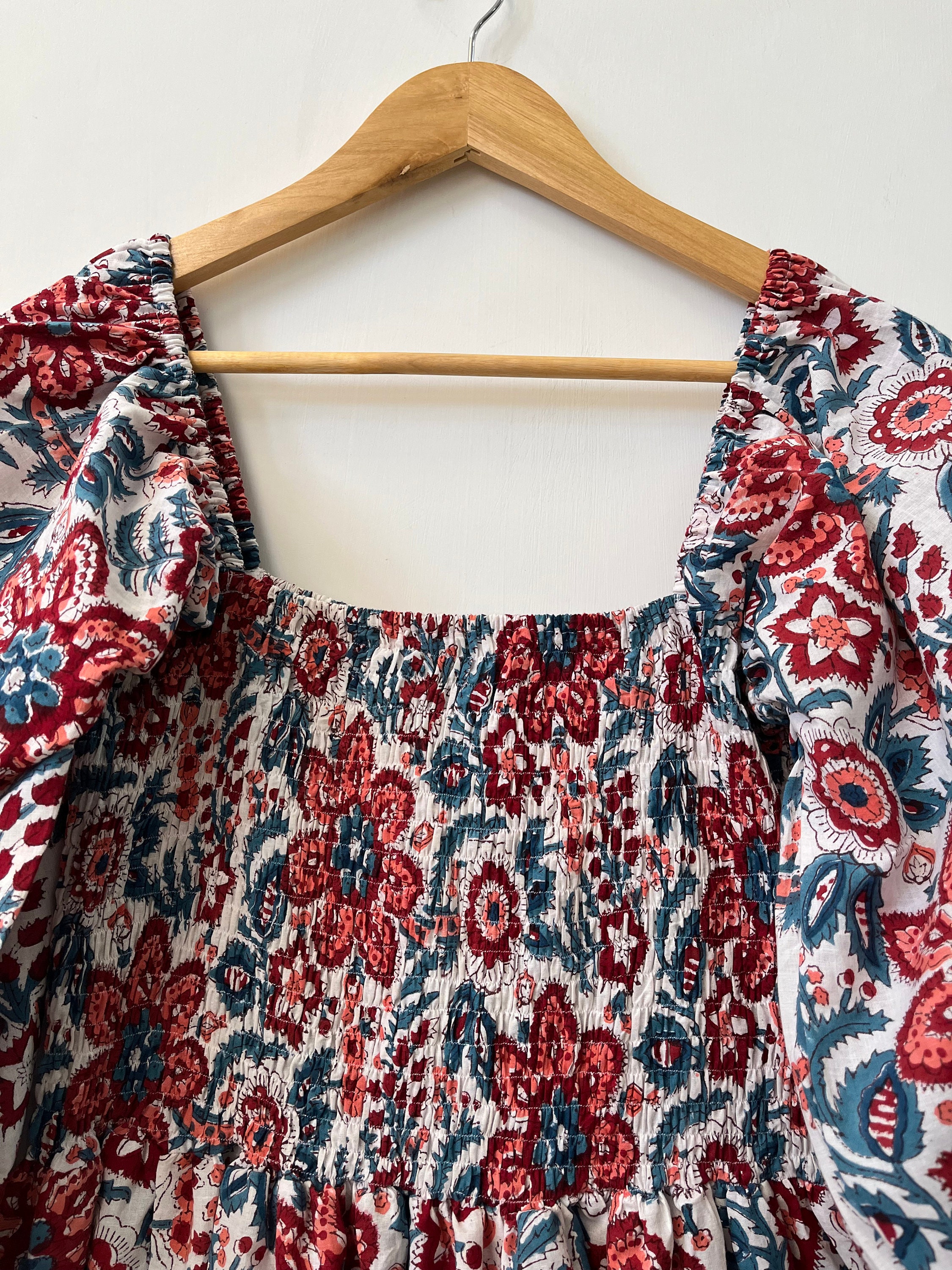 Hand Block Printed Dress | Smocking Maxi | Floral Hippie Dresses - Etsy