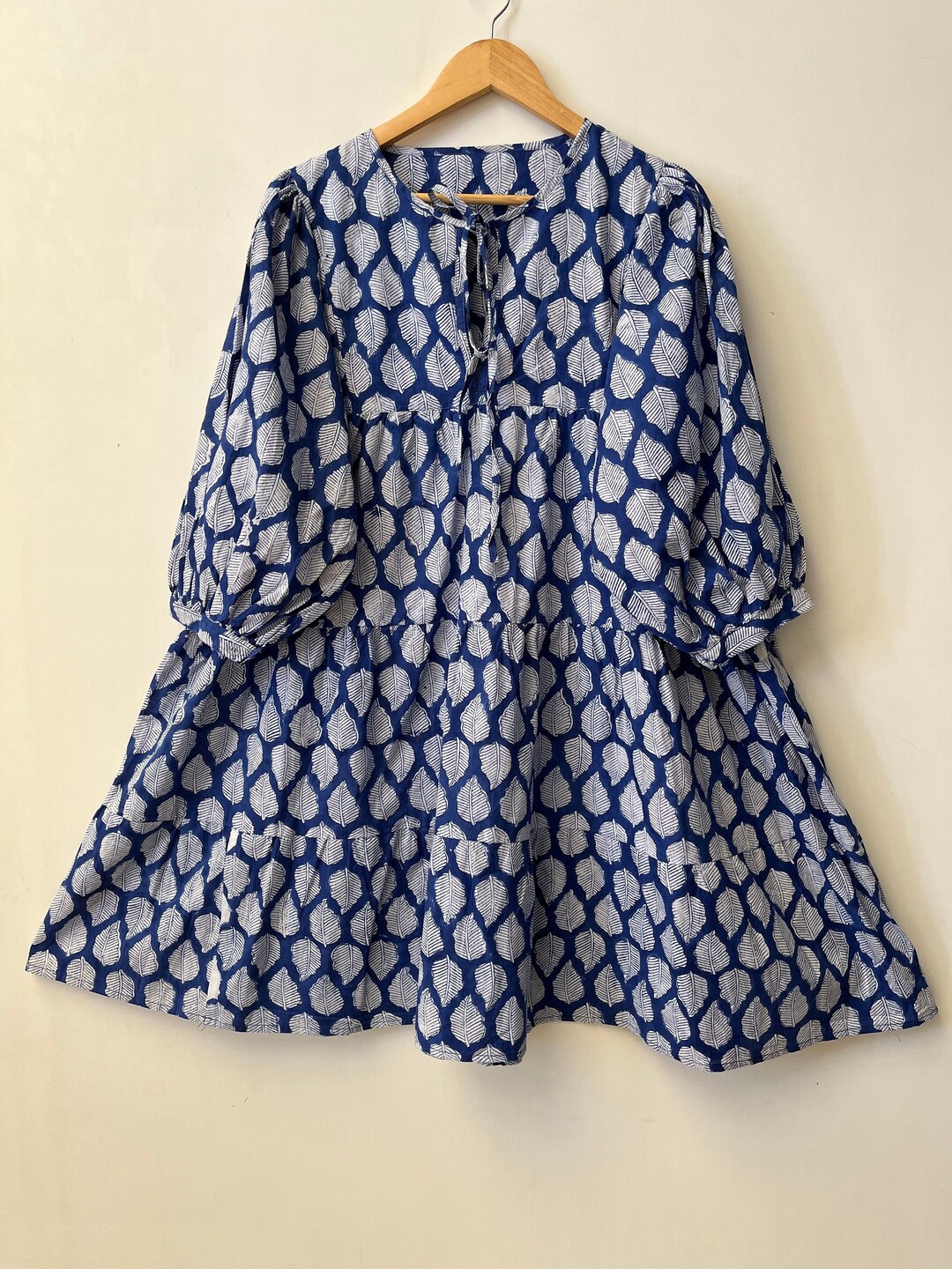Cotton Midi Dress Hand Block Print Dress Boho Summer Dress Blue Printed ...