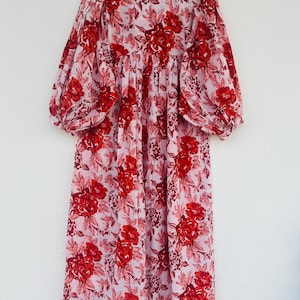 Summer Red Flower Printed Maxi Dress - V Neckline Boho Maxi Dress - 3 ...