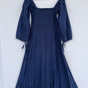 Dark Blue Cotton Solid Maxi | Shirred Maxi | Bohemian Long Maxi Dress ...