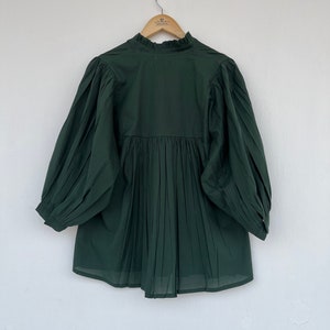 Cotton Solid Green Blouse Frill Neck Long Top Bohemian Blouses Ruffle ...