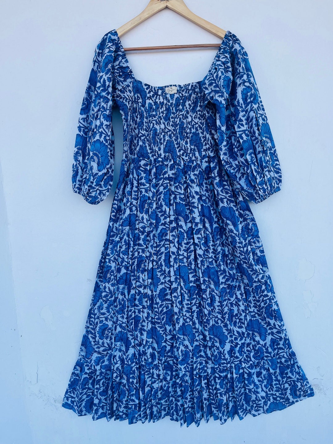 Hand Block Printed Maxi | Blue Dress | Cotton Bohemian Dress | Bobbin ...