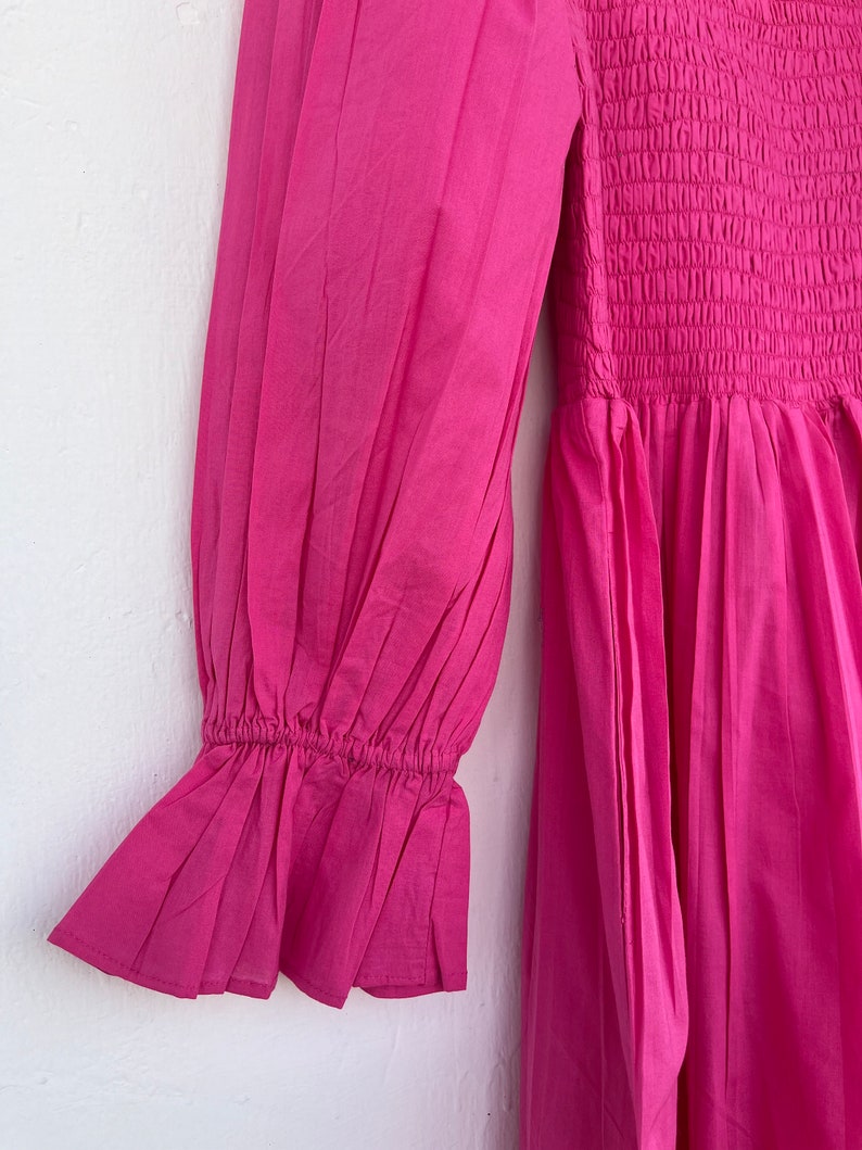 Pink Solid Shirred Dress | Indian Cotton Dresses | Boho Cotton Dress ...