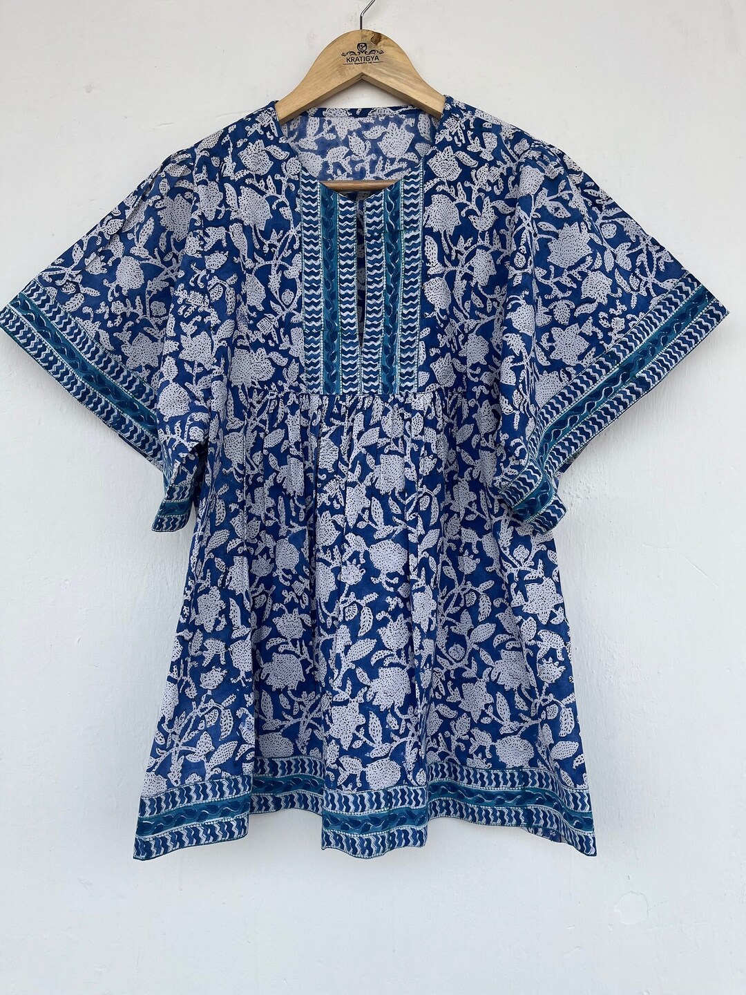Cotton Hand Block Printed Blouse | Border Long Top | Bohemian Blouses ...