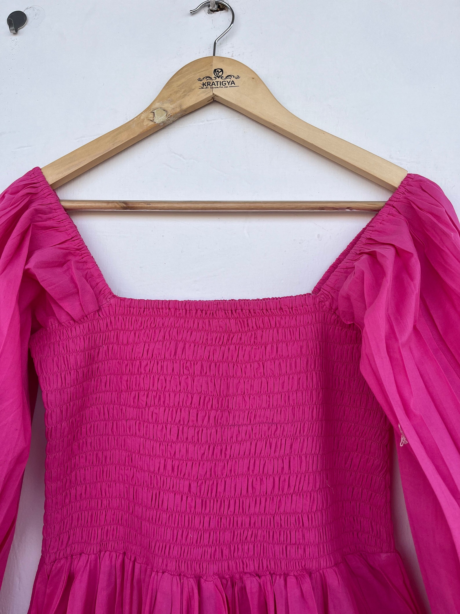 Pink Solid Shirred Dress | Indian Cotton Dresses | Boho Cotton Dress ...