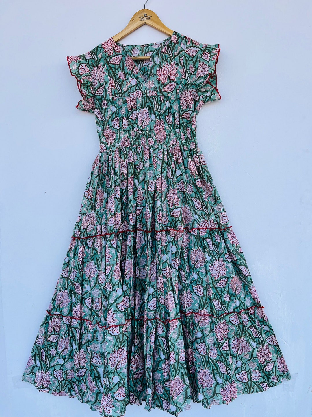 Block Print Dress | Detailed Artwork Maxi Dress | Floral Gown | Cotton ...