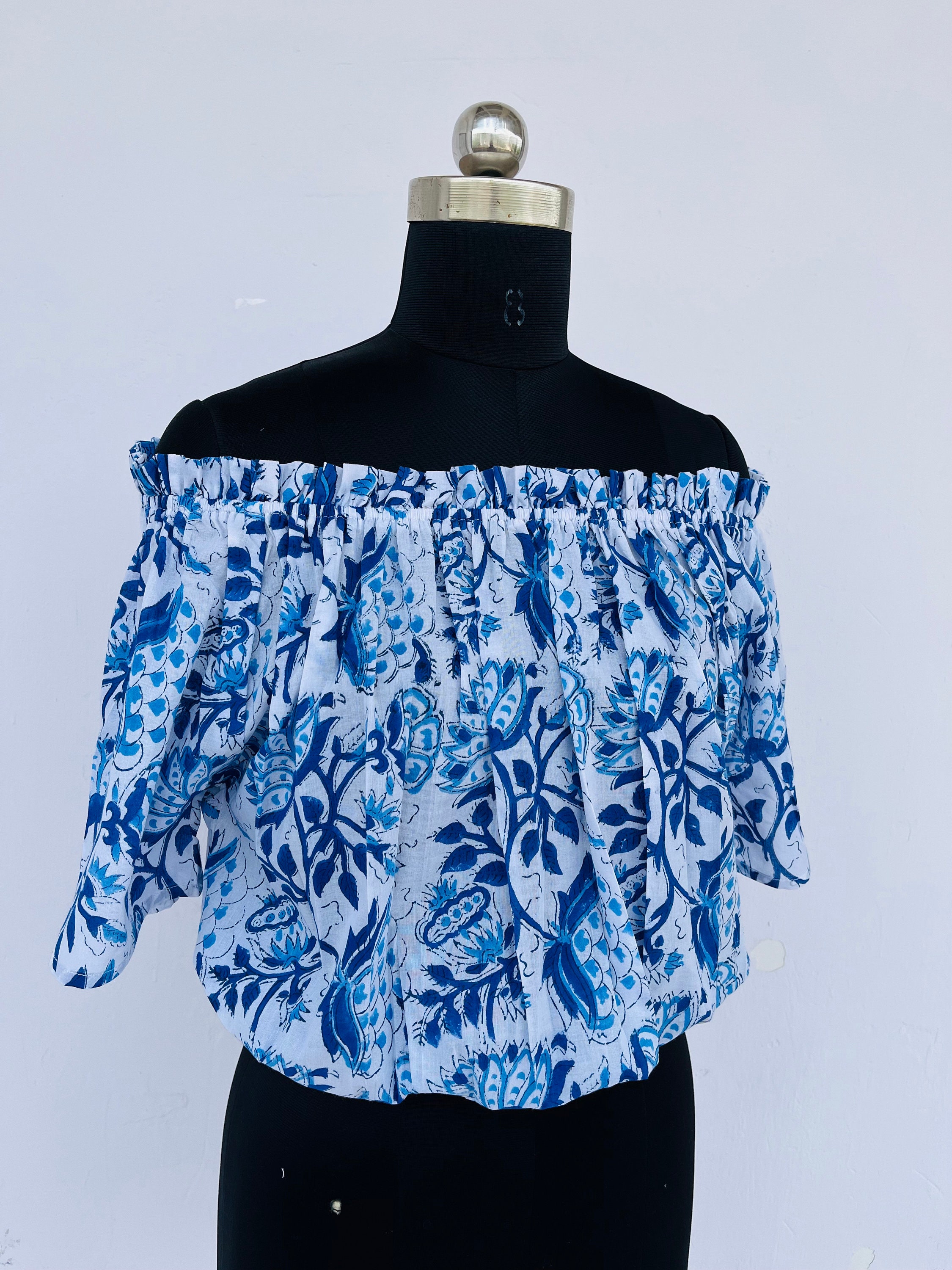 Hand Block Printed Top Beautiful Ruffle Neck Top Floral - Etsy