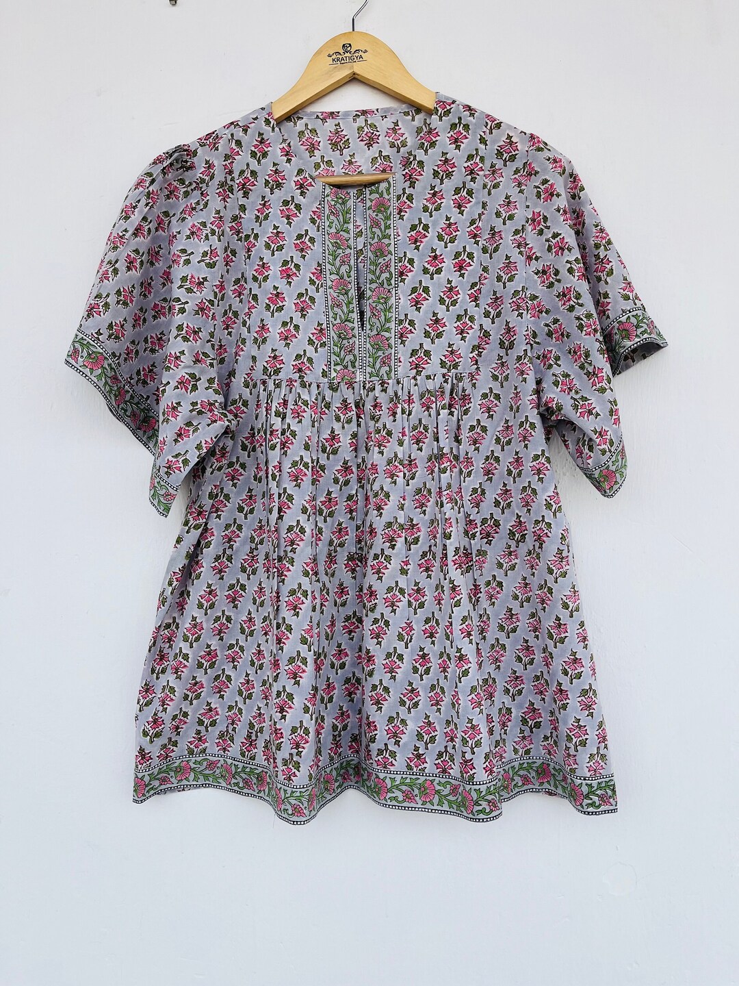 Cotton Hand Block Printed Blouse | Border Long Top | Bohemian Blouses ...