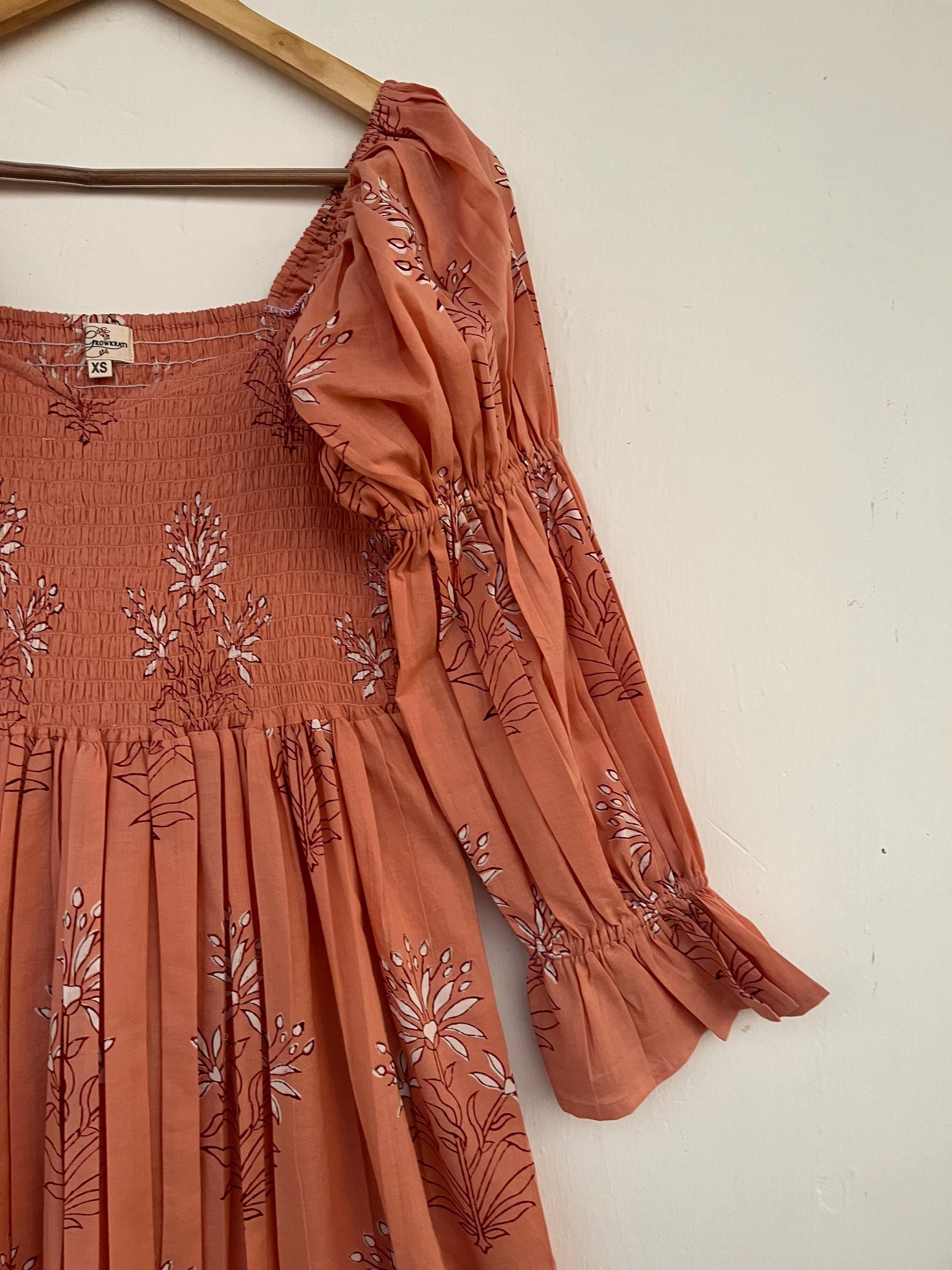 Hand Block Print Dress | Smocked Dress | Printed Boho Long Maxi - Etsy
