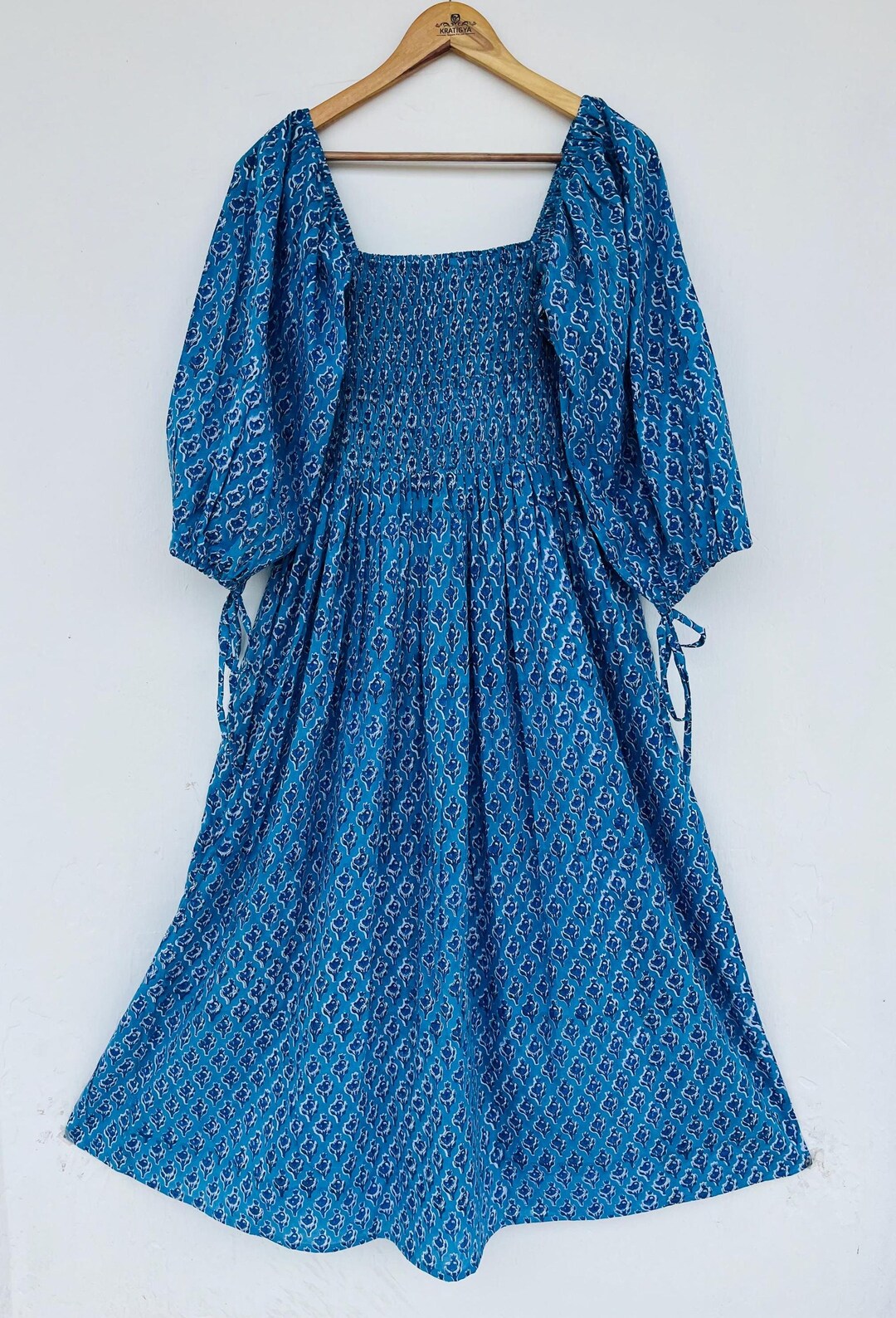 Hand Block Printed Maxi | Blue Dress | Cotton Bohemian Dress | Bobbin ...